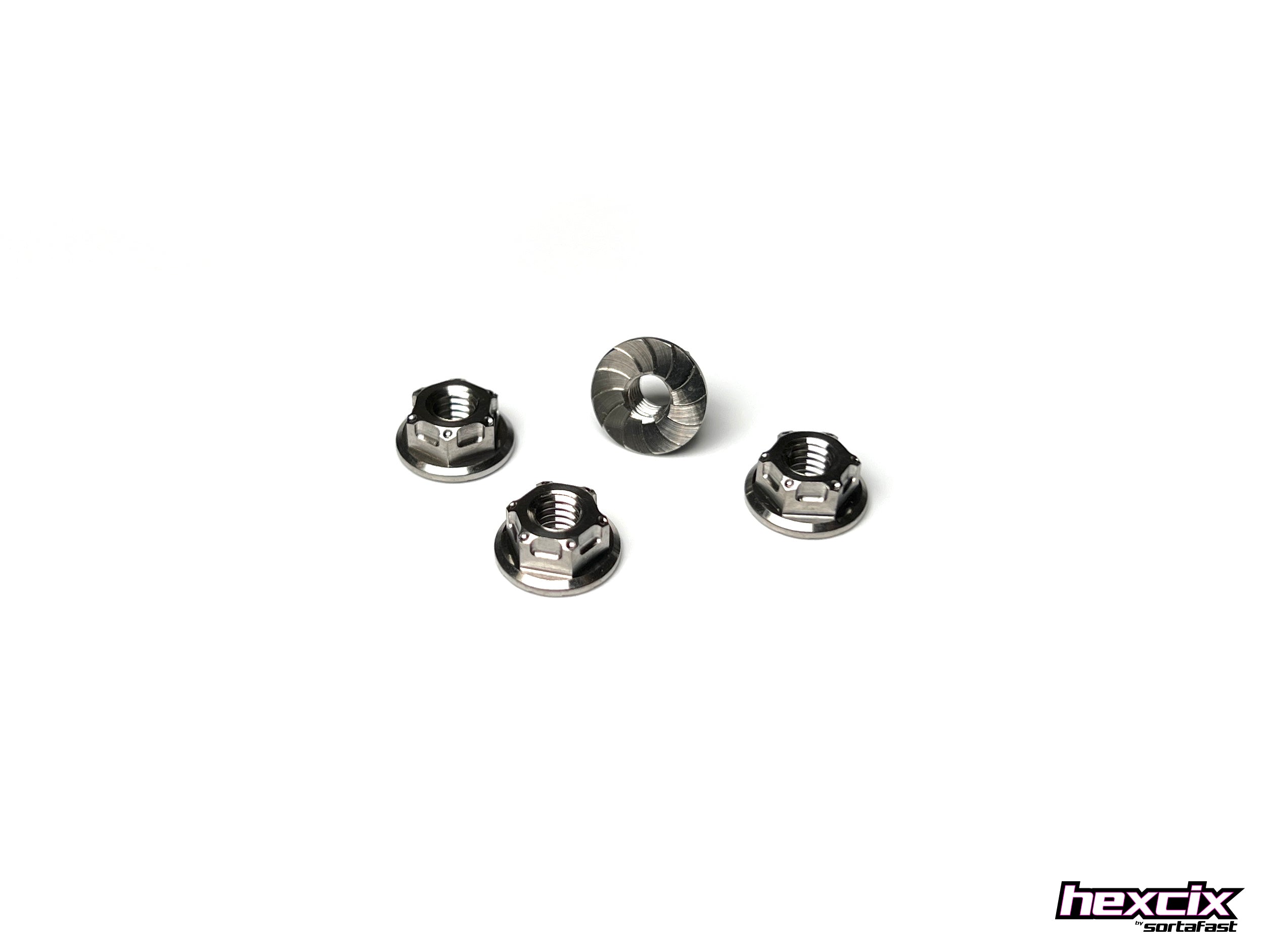 Sortafast Hexcix Titanium Wheel Nuts - M4 Flanged & Serrated - Natural – Sortafast Industries